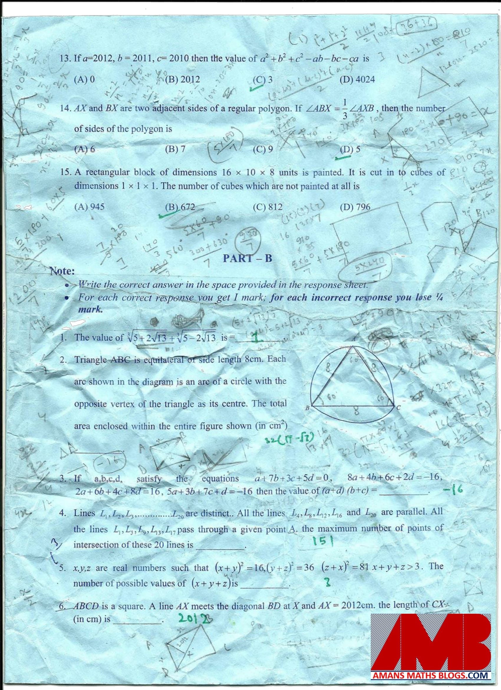 NMTC 2012 9th 10th Standard Question Paper And Solution 3 NMTC 2012 9th 10th Standard Question Paper And Solution 3